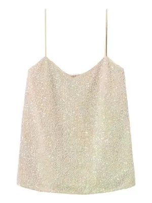 TWINSET Embellished Spaghetti Strap V-neck Top - Neutrals