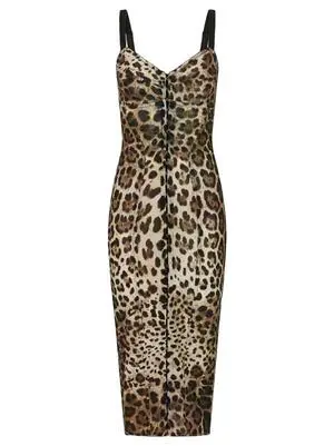 Dolce & Gabbana Leopard-print Sweetheart Neckline Midi Dress - Neutrals