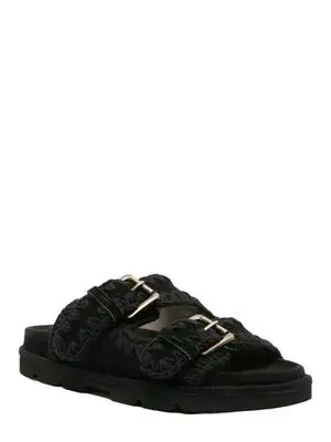 Mou Bio Suede Sandals With Whipstitch Trim - Black