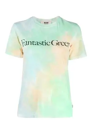 MSGM Slogan Print Cotton T-shirt - Green
