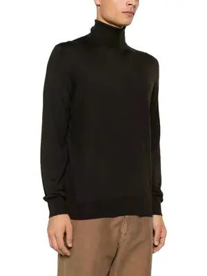 Zegna Ribbed Knit Roll Neck Sweater - Brown