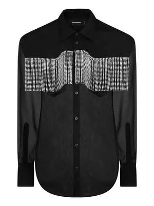 Dsquared2 Embellished Fringed Panelled Shirt - Black