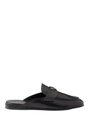 Prada Prada Leather Slipper Mules With Enamelled Triangle Logo Black