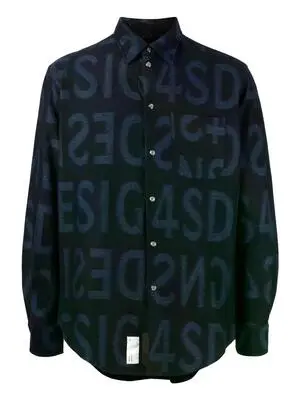 4SDESIGNS Logo-print Cotton Shirt - Blue