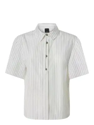 Pinko Striped Shirt With Classic Collar And Short Sleeves - White