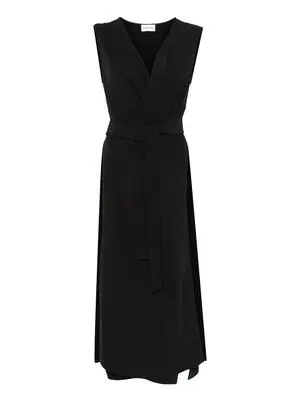 P.a.r.o.s.h Sleeveless V-neck Front Tie Blouse With Side Slits - Black