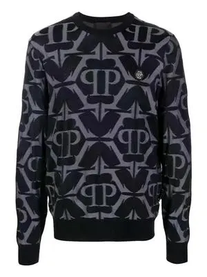Philipp Plein Patterned Intarsia Knit Sweatshirt - Blue
