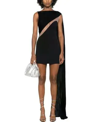David Koma Tulle Insert Draped Mini Dress - Black