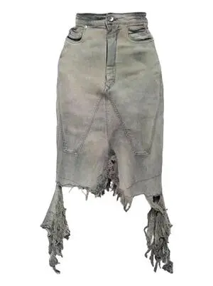 Rick Owens Distressed Denim Midi Skirt - Blue