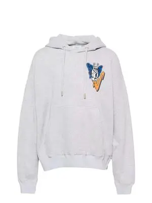 Off-White Graphic Print Drawstring Hoodie - Grey