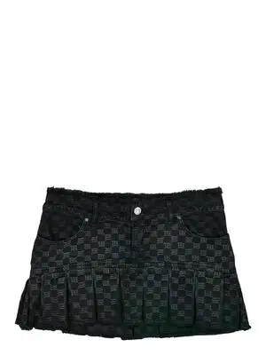 MISBHV Monogram Pleated Denim Mini Skirt - Black