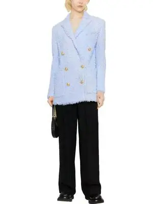 Balmain Oversized Double-breasted Tweed Blazer - Blue