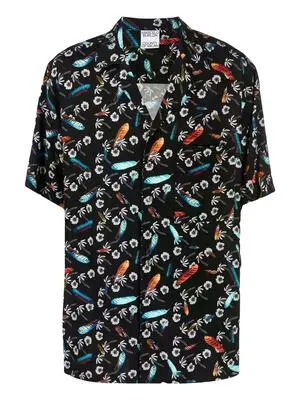 COUNTY OF MILAN Floral-print Short-sleeve Shirt - Black