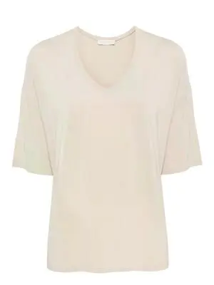 LE TRICOT PERUGIA V-neck Drop-shoulder T-shirt - Neutrals