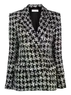 Faith Connexion Bouclé Houndstooth Double-breasted Blazer - Black