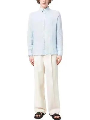 HACKETT Logo-embroidered Ramie Shirt - Blue