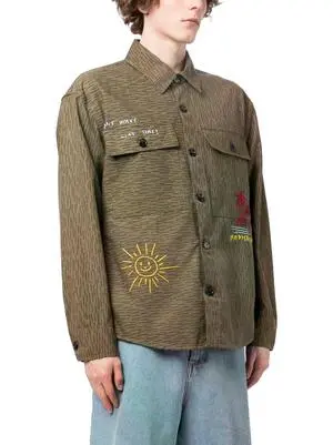 President's Motif-embroidered Cotton Shirt - Brown