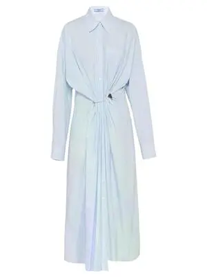 Prada Safety Pin Embellished Striped Cotton Poplin Shirtdress - Blue