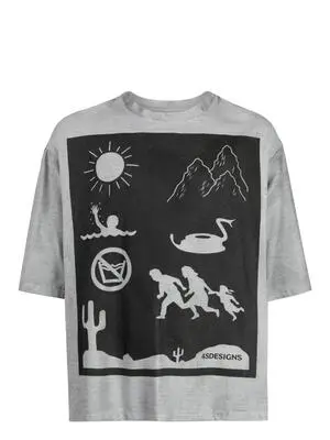 4SDESIGNS Graphic-print Mélange-effect T-shirt