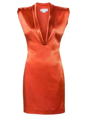 GENNY Shawl Collar Satin Minidress - Red
