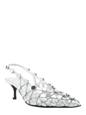 Attico Tone Grid Slingback Pumps - Silver