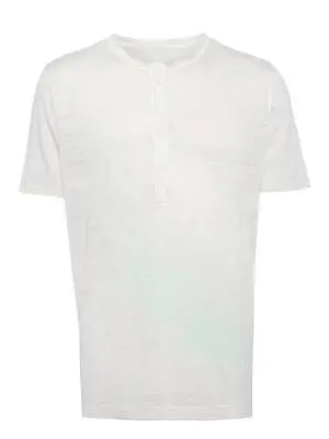 120% Lino Button-placket Linen T-shirt - Grey