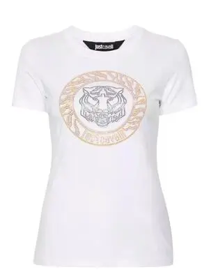 Just Cavalli Just Cavalli Tiger Head Motif Studded T-Shirt White