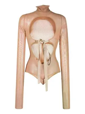 NENSI DOJAKA Crystal-embellished Mesh Bodysuit - Neutrals