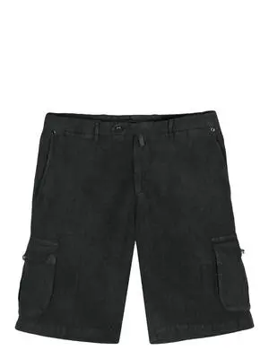 Kiton Linen Chambray Cargo Shorts - Grey