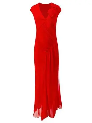 Alejandra Alonso Rojas Draped Chiffon Maxi Dress - Red
