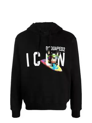Dsquared2 Cotton Logo Print Hoodie - Black