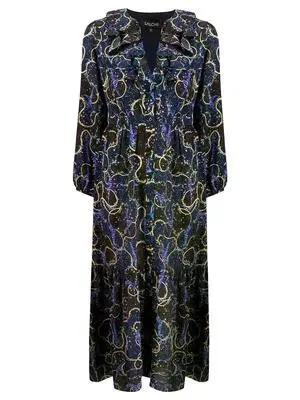 Saloni Printed Silk Flared Dress - Blue