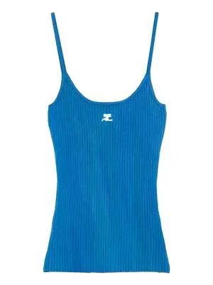 COURREGES Ribbed Knit Spaghetti Strap Top - Blue