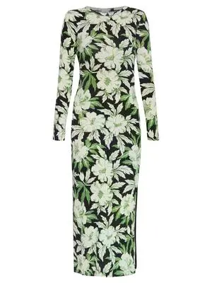 Loewe Silk-blend Floral Print Dress - Green