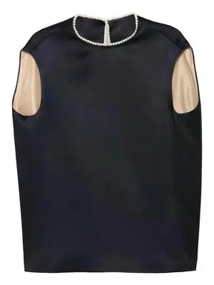 Carven Navy Lobster Claw Fastening Faux-pearl Embellished Keyhole Top - Blue