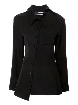 JACQUEMUS Jacquemus Black Canvas Asymmetric Shirt