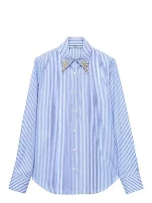 Prada Striped Shirt With Embellished Detail - Blue