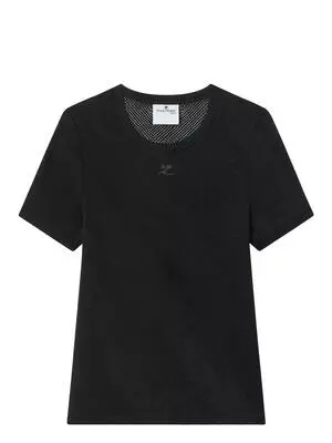 COURREGES Courrèges Mesh T-Shirt With Embroidered Logo Black
