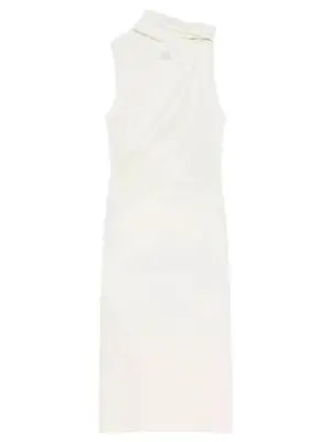 COURREGES Sleeveless Mock Neck Draped Midi Dress - Neutrals