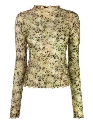 KNWLS Halcyon Semi-sheer Floral Top - Yellow