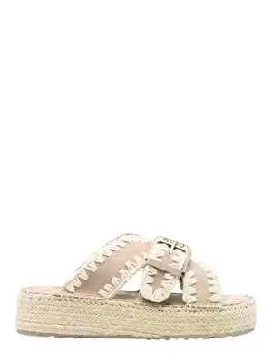 Mou Jute Leather Heeled Sandals - Neutrals