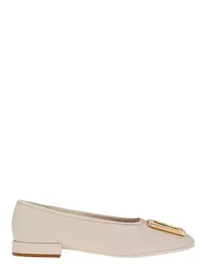 SALVATORE FERRAGAMO Ferragamo Bone White Lambskin Ballerina Flats With Buckle Detail