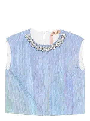N°21 Sleeveless Crew Neck Top With Crystal Embellishment - Blue
