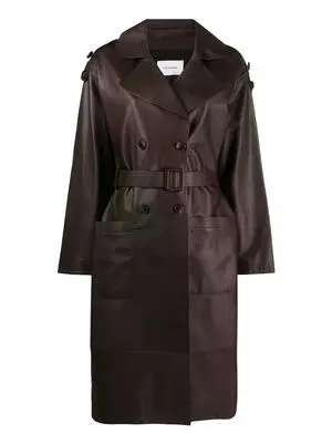 YVES SALOMON Double-breasted Leather Trench Coat - Brown