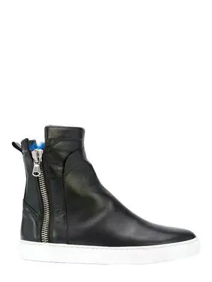 MADISON MAISON Leather High-top Sneakers With Faux Fur Trim - Black