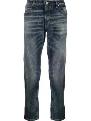 DONDUP Whiskering Effect Stretch Cotton Jeans - Blue