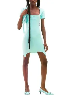 COURREGES Square-neck Cut-out Mini Dress - Blue