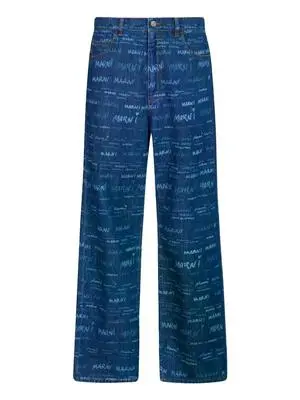 Marni Straight-leg All-over Logo Print Denim Trousers - Blue