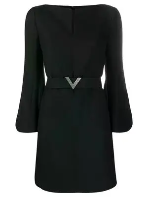 Valentino Garavani Crystal Embellished Belted V-neck Dress - Black