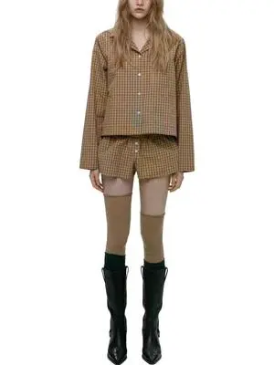 MAINLESS Checked Cropped Shirt - Neutrals
